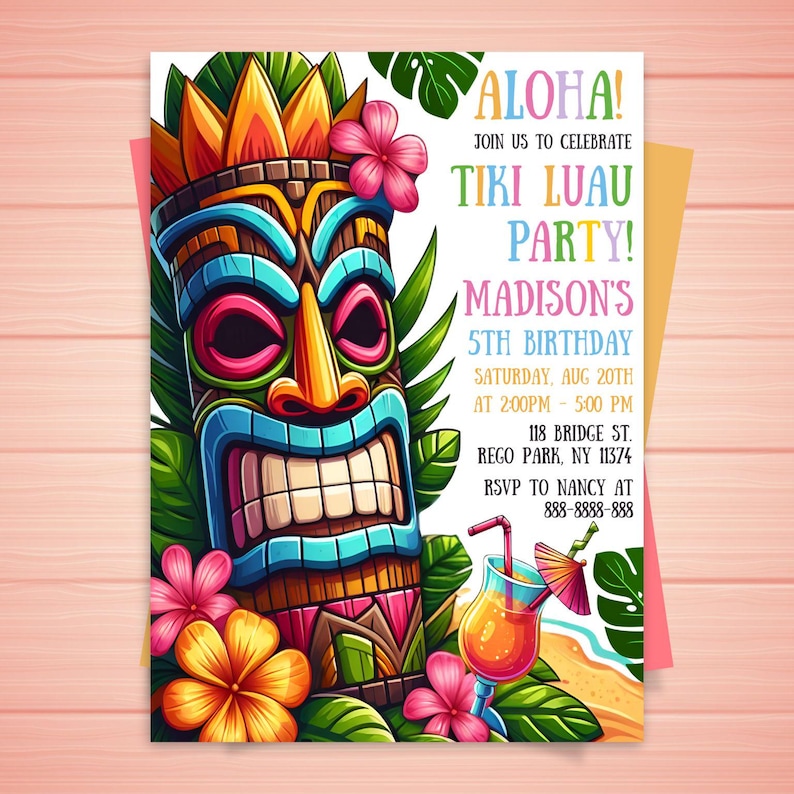 Editable Aloha Luau Party Invitation: Tropical Hawaiian Birthday ...