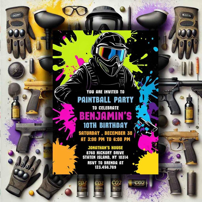 Editable Paintball Birthday Invitation, Boys Paintball Party Invitation ...