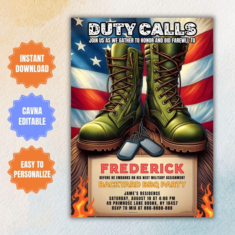 Military Farewell BBQ Invitation: Camo Send-off, Duty Calls (digital ...