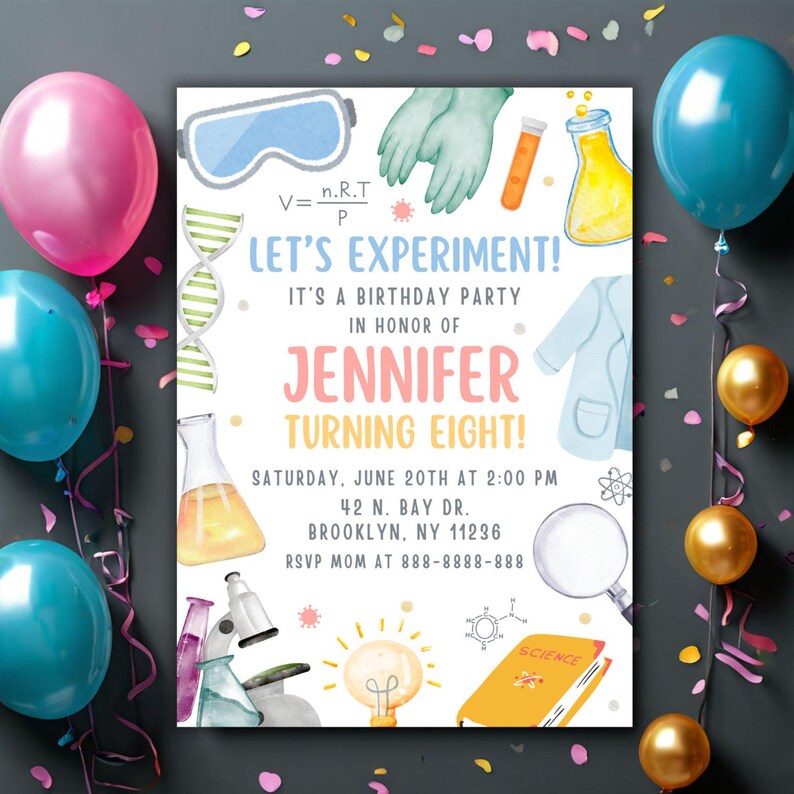 Editable Science Birthday Party Invitation: Lab Experiment Theme ...