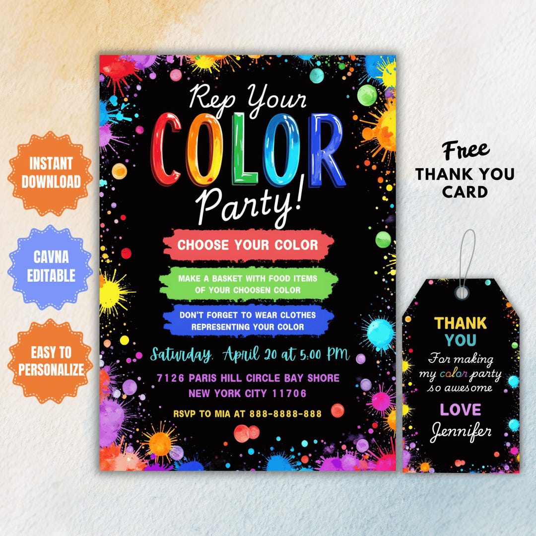 Editable Birthday Invitation, Rep Your Color Invitation, Color Theme ...