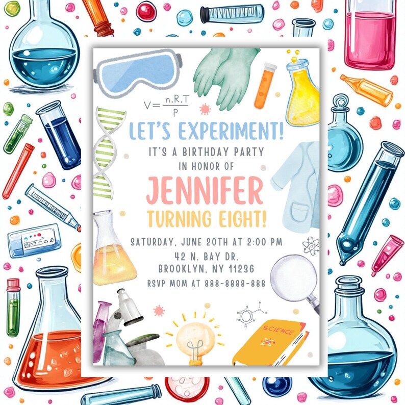 Editable Science Birthday Party Invitation: Lab Experiment Theme ...