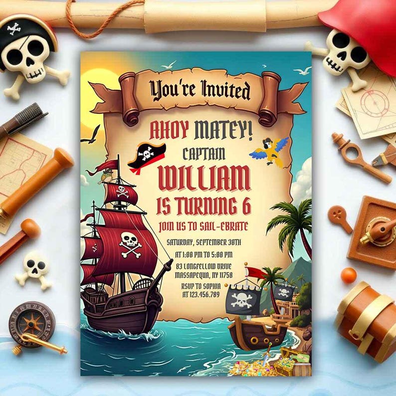 Editable Pirate Birthday Invitation: Ahoy Matey Party Template (digital ...
