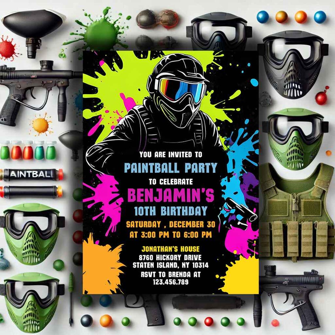 Editable Paintball Birthday Invitation, Boys Paintball Party Invitation ...