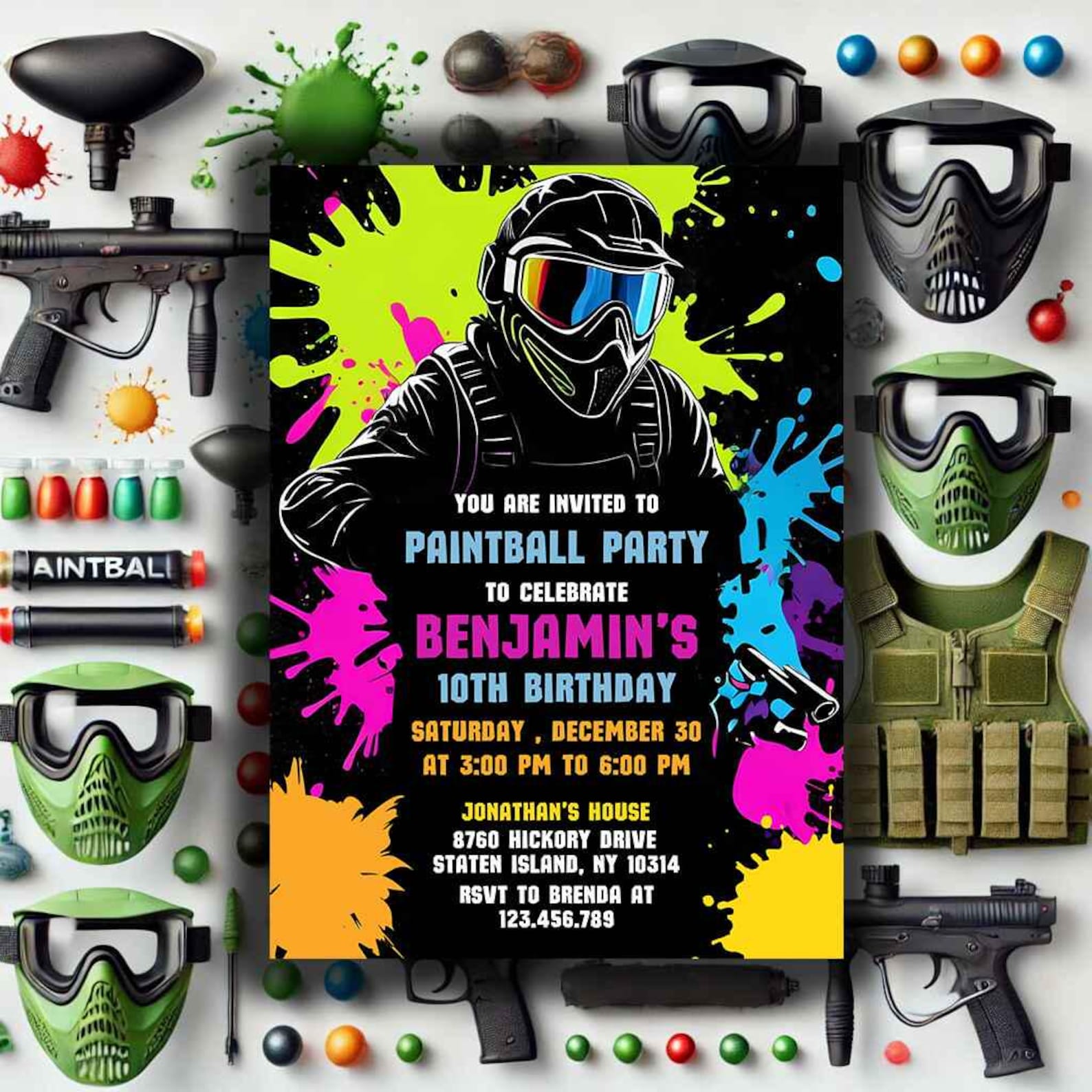 Editable Paintball Birthday Invitation, Boys Paintball Party Invitation ...