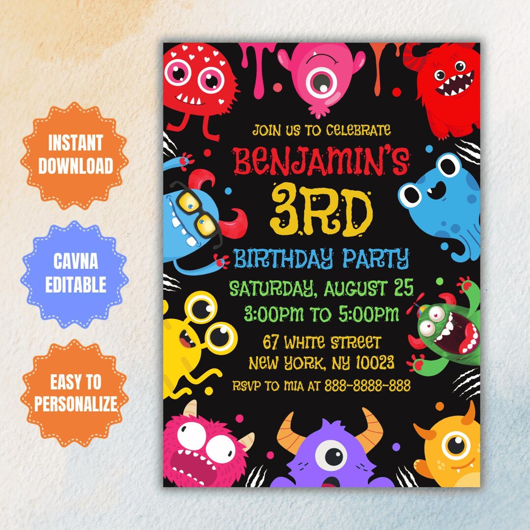 Editable Monster Birthday Invitation Template: Costume Party (instant ...