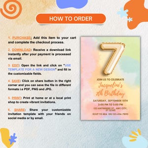 Editable 7th Birthday Invitation Template, 7th Birthday Party Girls ...