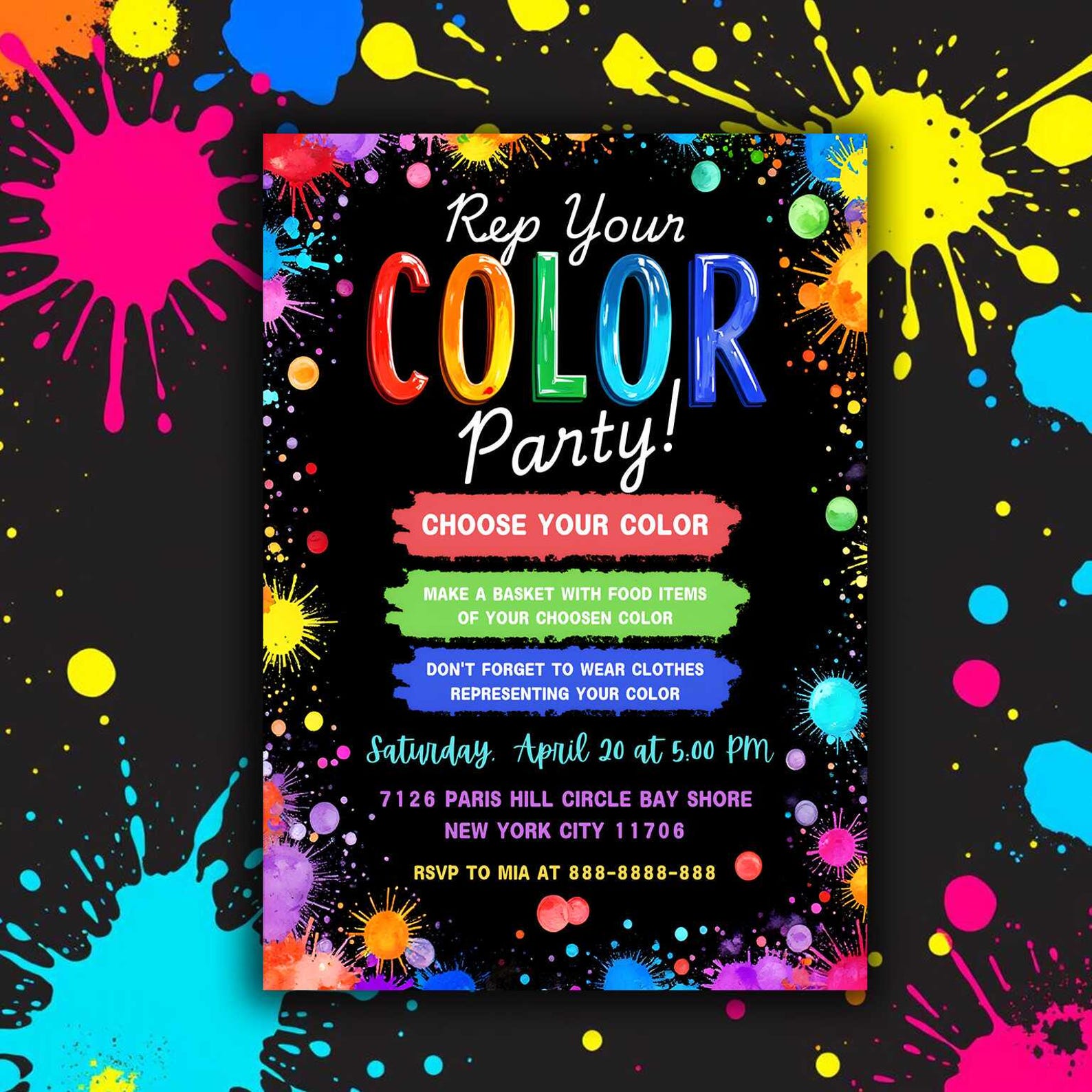 Editable Birthday Invitation, Rep Your Color Invitation, Color Theme ...