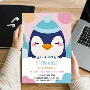 Editable Penguin Birthday Party Invitation Template, Winter Party ...