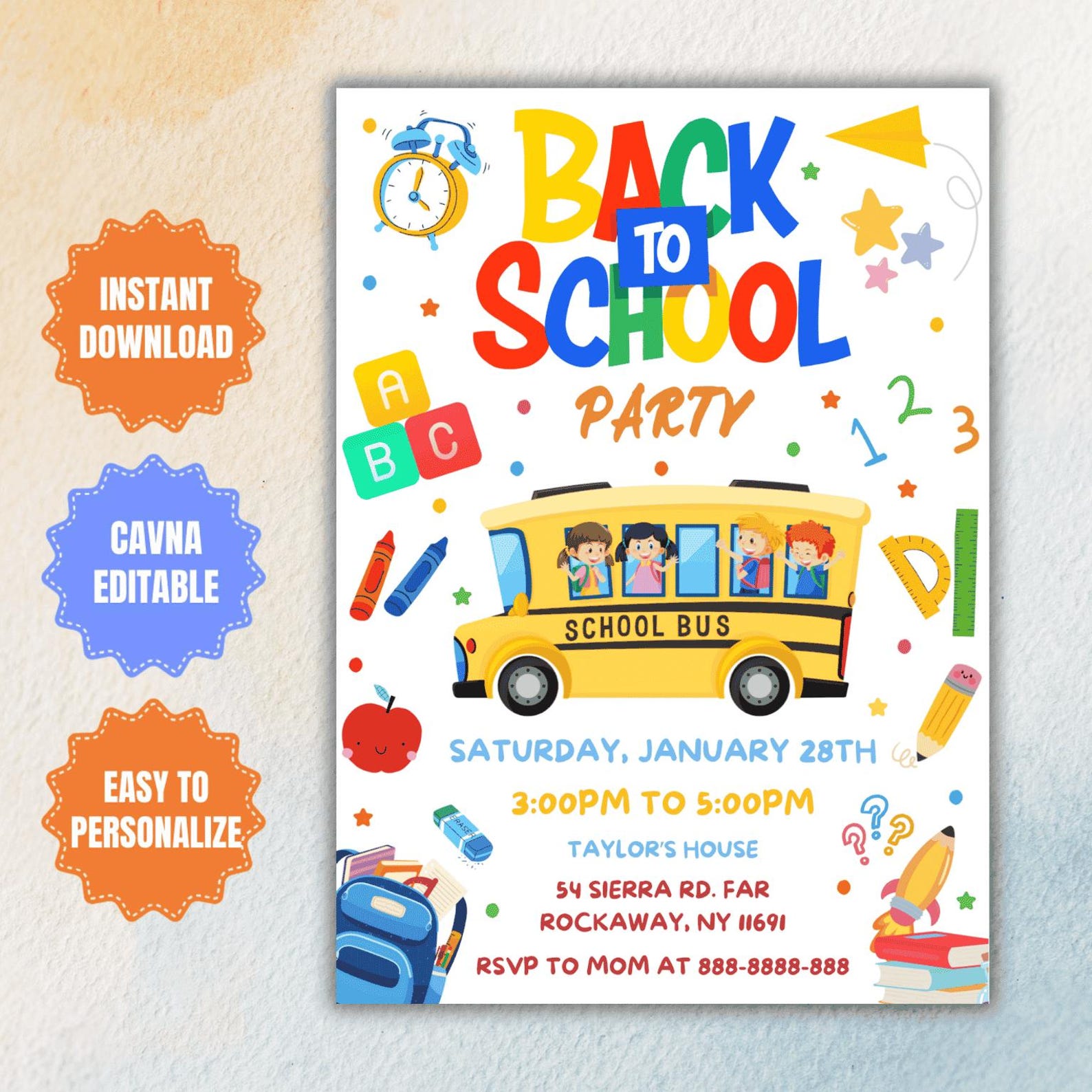 Editable Back to School Party Invitation Template (digital Download ...