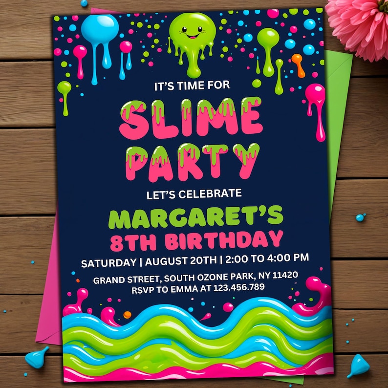 Editable Slime Birthday Party Invitation Template (digital Download) - Etsy