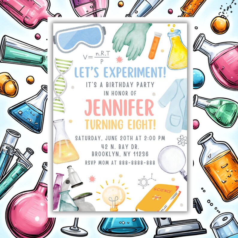 Editable Science Birthday Party Invitation: Lab Experiment Theme ...