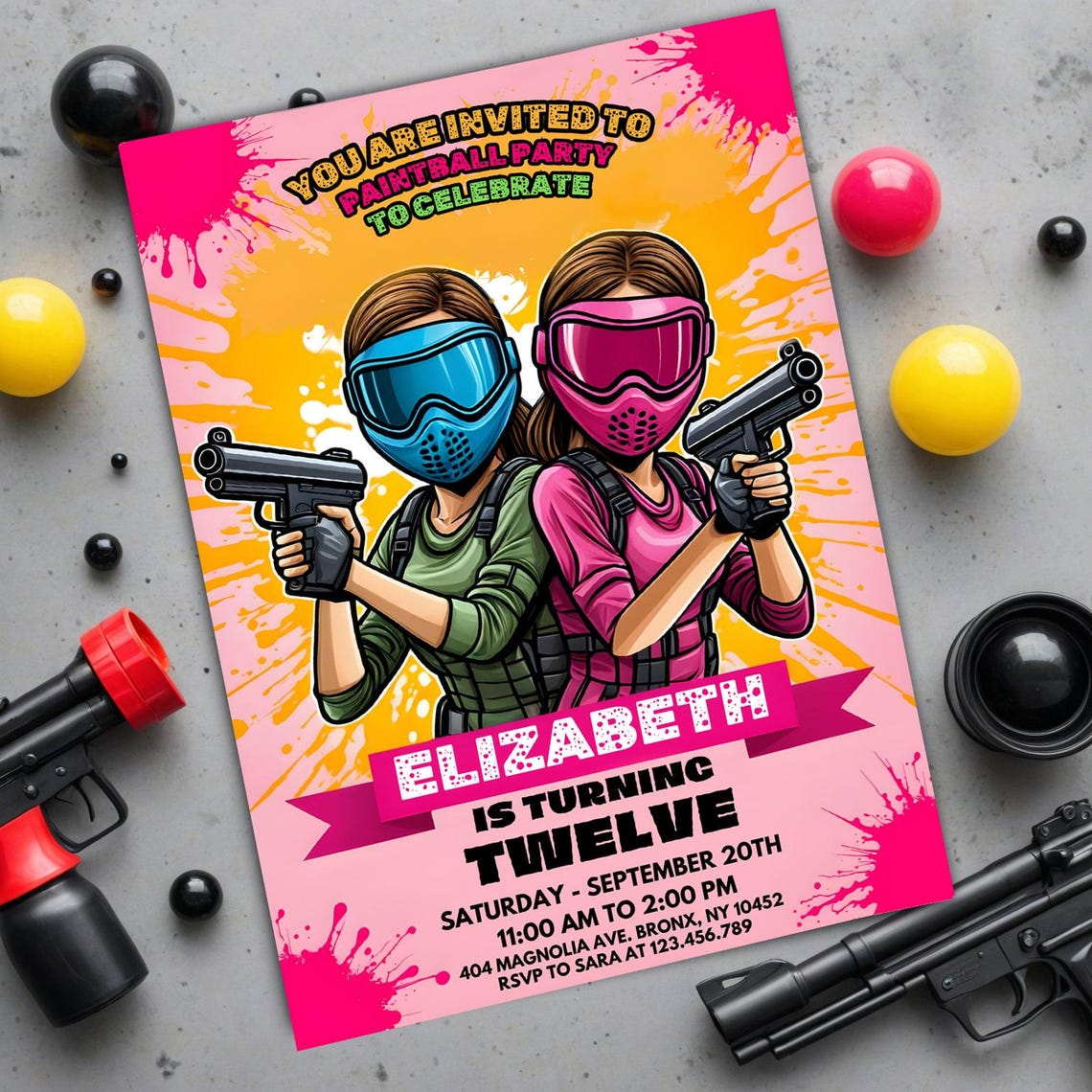 EDITABLE Paintball Birthday Invitation Template, Girls Paintball Theme ...