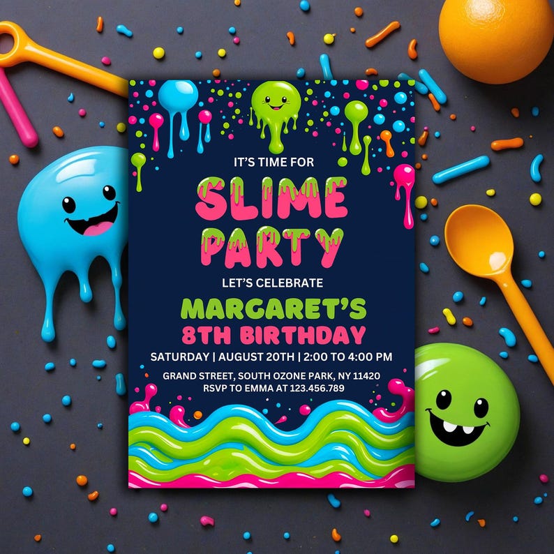 Editable Slime Birthday Party Invitation, Slime Invite, Slime Party ...
