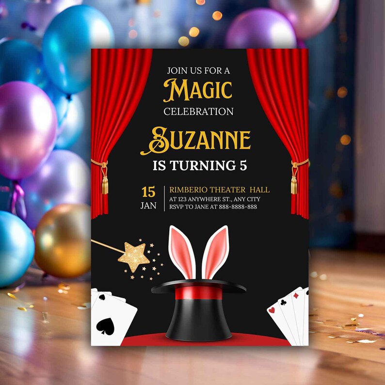 EDITABLE Magic Party Invitation, Magic Birthday Invitation, Magician ...
