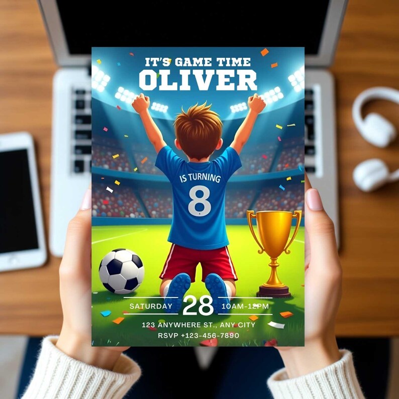 Soccer Birthday Invitation, Boys Sports Game, Canva Template (digital ...