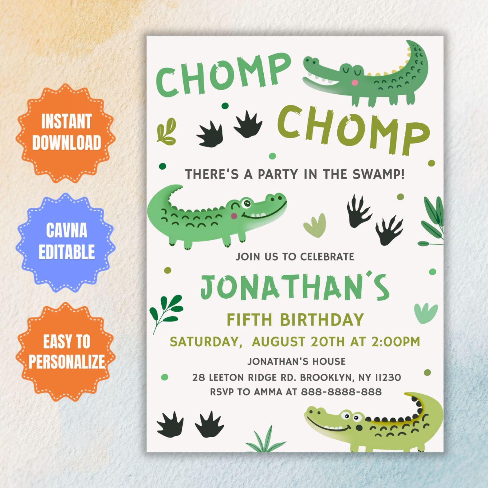 Crocodile Birthday Party Invitation: Reptile Theme, Editable Template ...