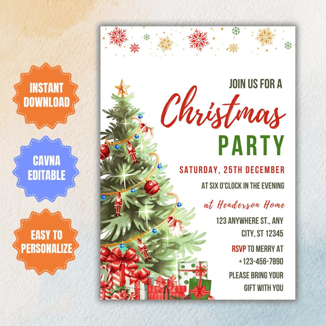 Editable Christmas Tree Party Invitation, Holiday Invite (digital ...