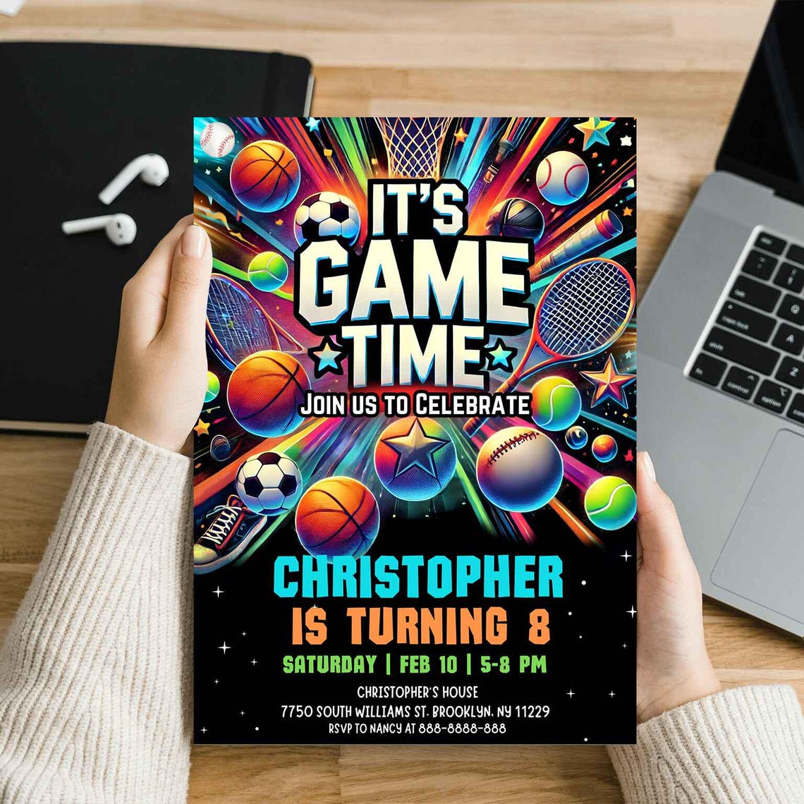 Editable Sports Birthday Invitation, Sports Party Invite, Sports Game ...