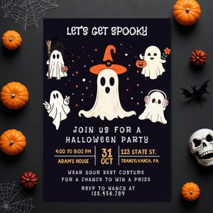 Editable Halloween Birthday Invitation, Halloween Ghost Invitation ...