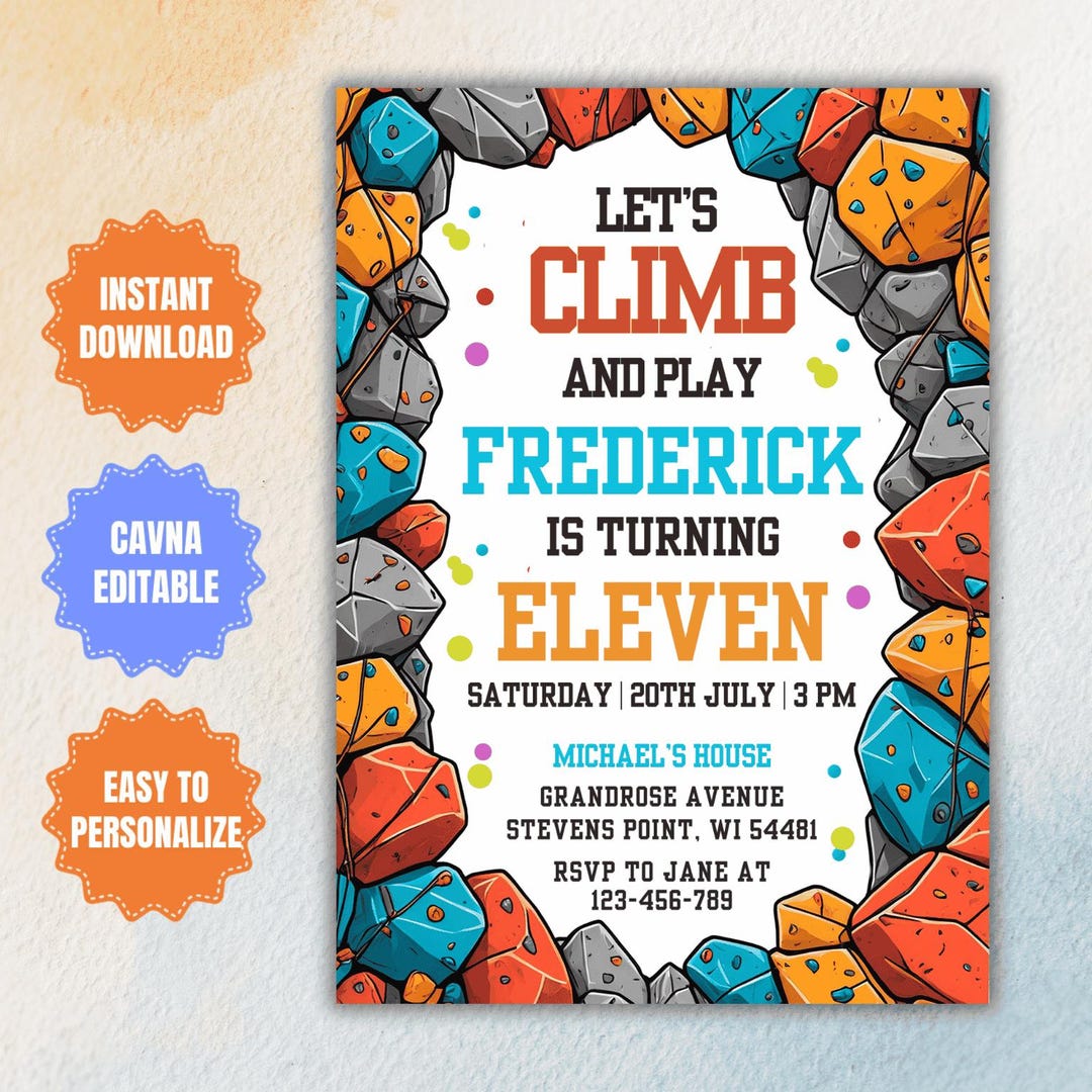 Editable Rock Climbing Birthday Invitation, Rock Climb Party Invite ...