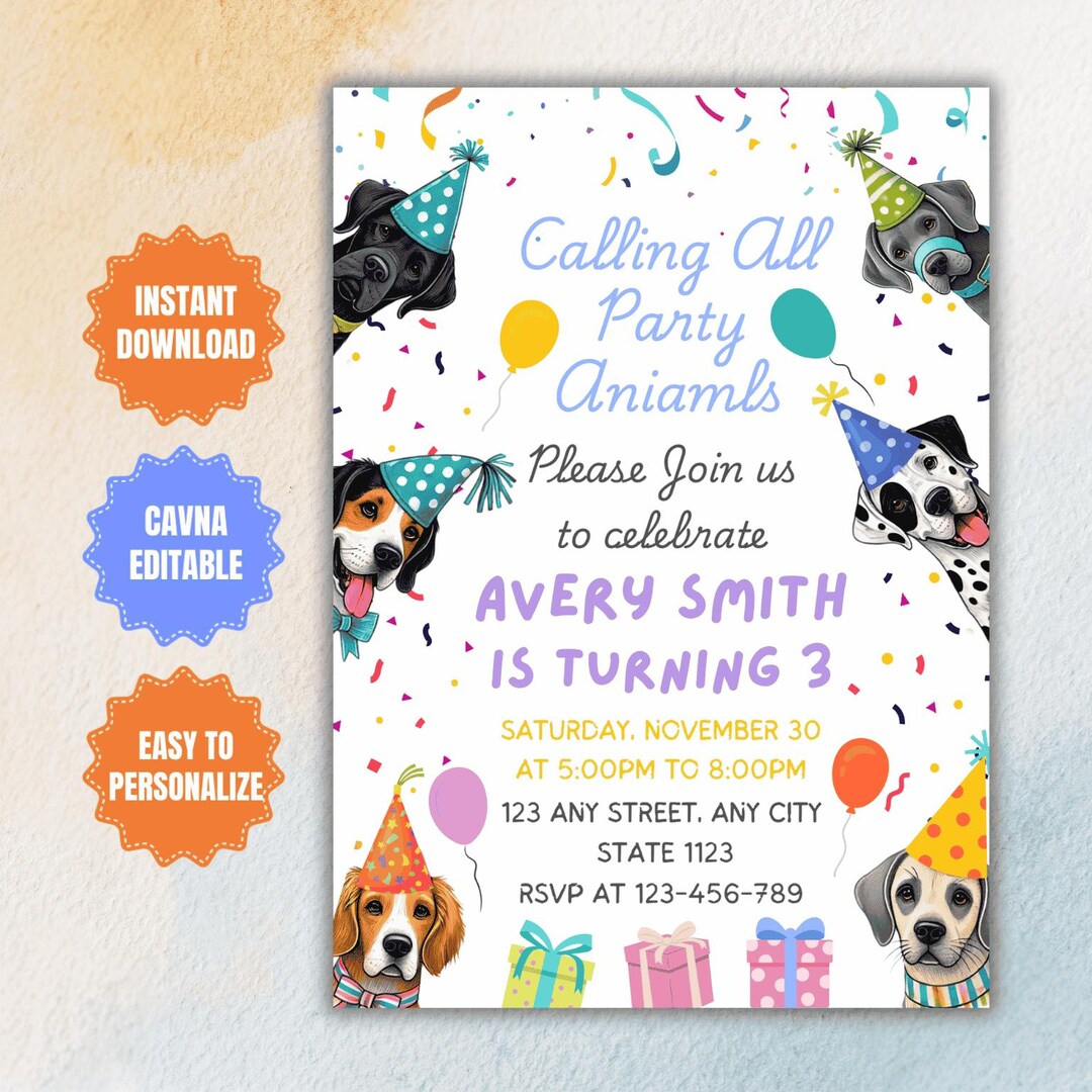 Editable Dogs Birthday Party Invitation Template (digital Download) - Etsy