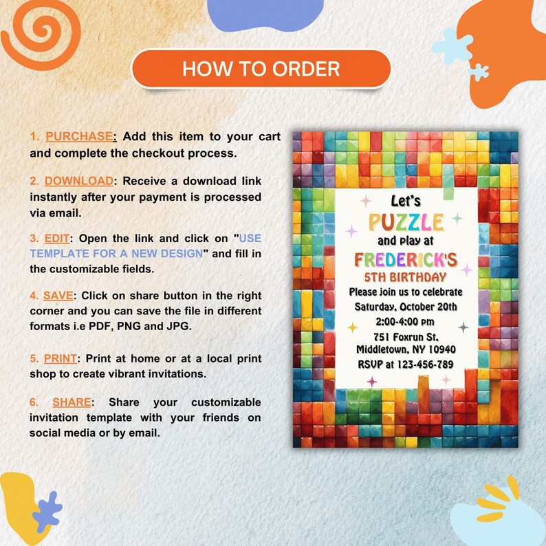 Editable Block Puzzle Birthday Invitation, Block Puzzle Theme ...