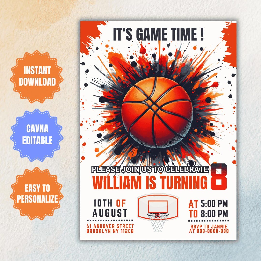 Editable Basketball Invitation, Basketball Party Invitation, Basketball ...