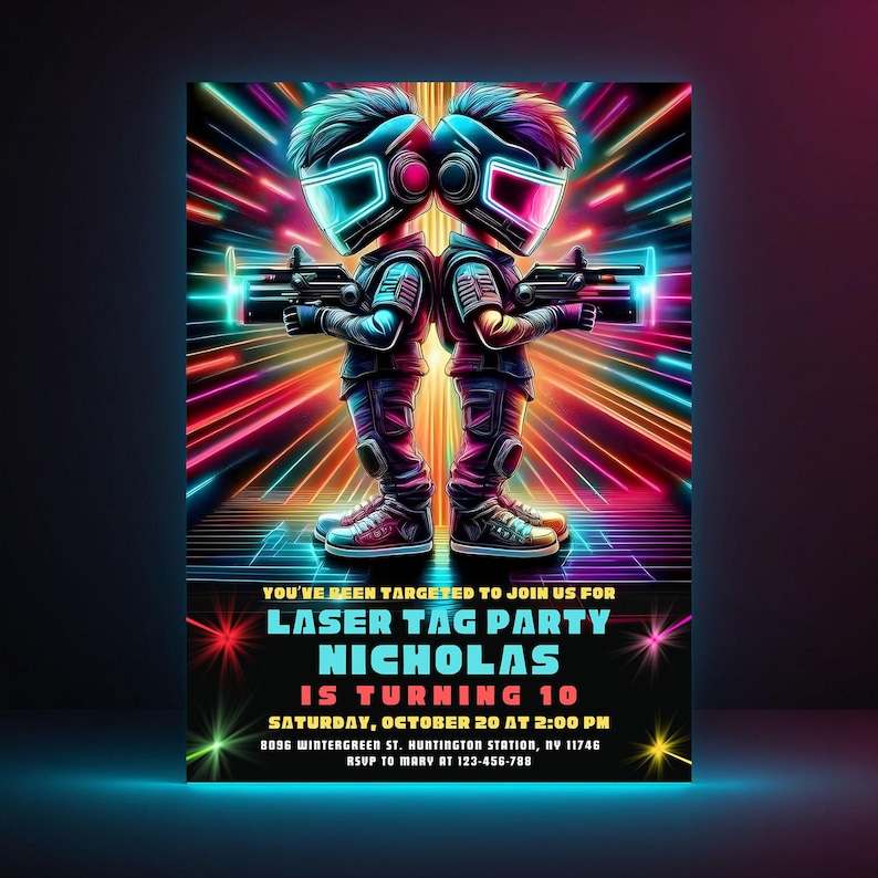 Editable Neon Laser Tag Birthday Party Invitation (digital Download) - Etsy