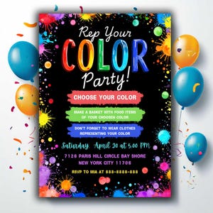 Editable Birthday Invitation, Rep Your Color Invitation, Color Theme ...