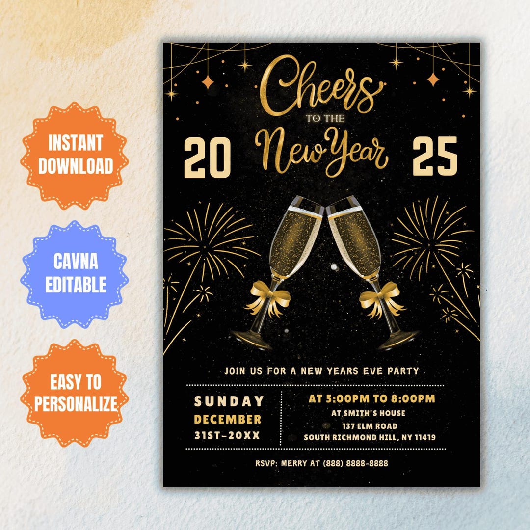 Editable New Years Eve Party Invitation, NYE Party Invitation Template ...