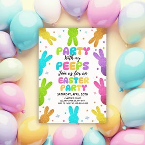 Editable Party With My Peeps Invitation Template, Peeps Bunny Invite ...