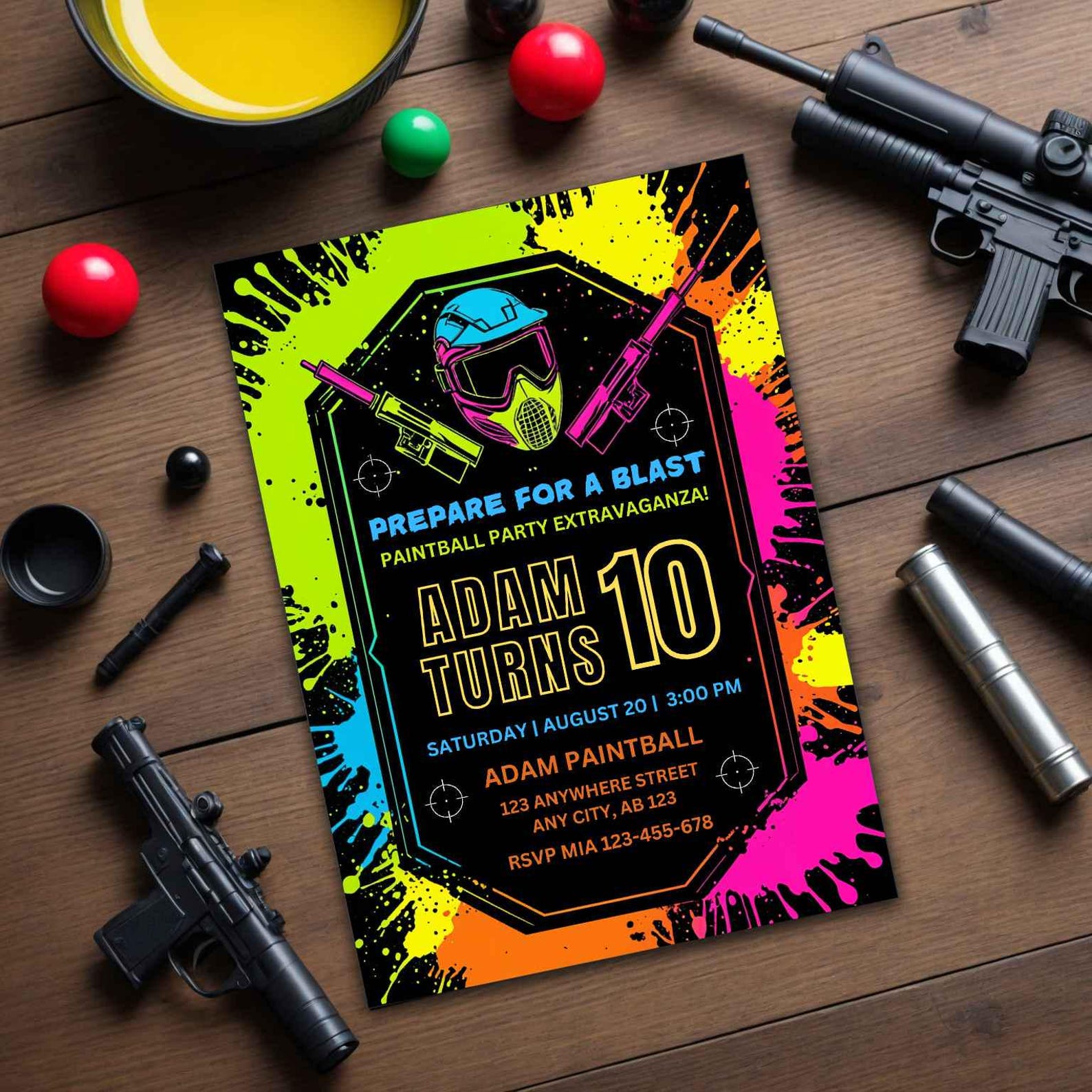 EDITABLE Paintball Party Invite, Paintball Party Invitation, Paintball ...