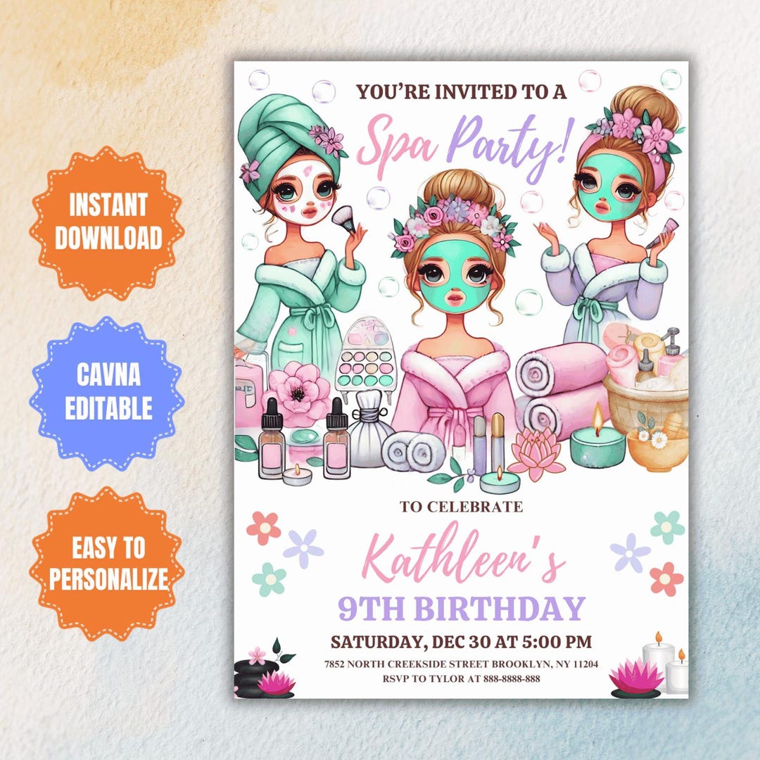 Editable Spa Party Birthday Invitation: Glam Girls Invite (digital) - Etsy