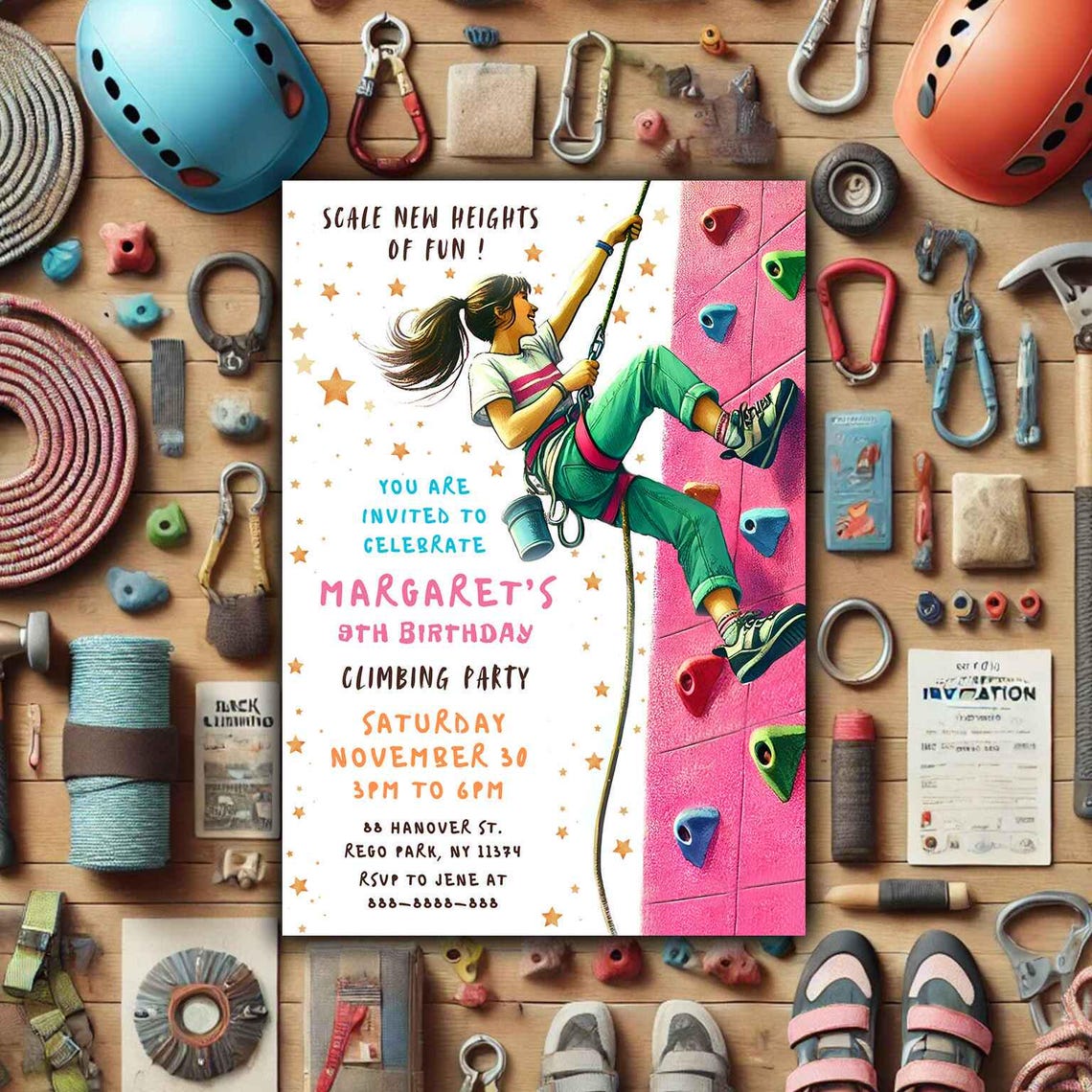 Editable Girls Rock Climb Invitation, Rock Climbing Birthday Invite ...
