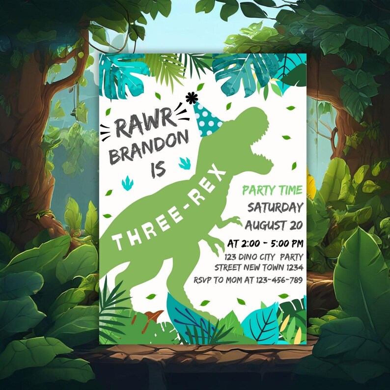 Editable Three-rex Dinosaur Birthday Invitation (digital Download) - Etsy