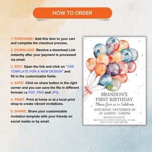 Editable Colorful Balloons Birthday Party Invitation Template, Balloons ...