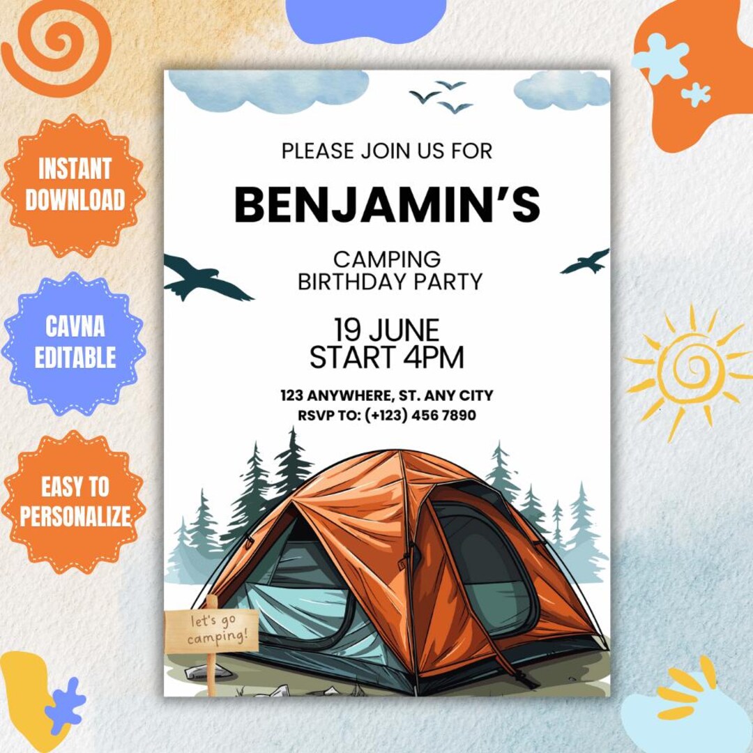 Editable Camping Birthday Party Invitation Template (digital Download ...