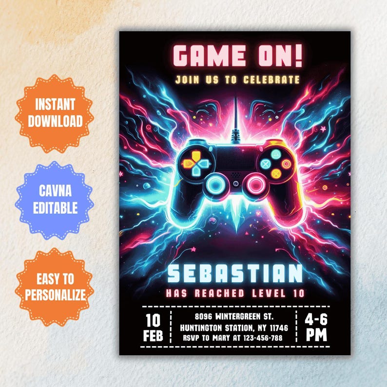 Editable Video Game Birthday Party Invitation, Level up Birthday Invite ...
