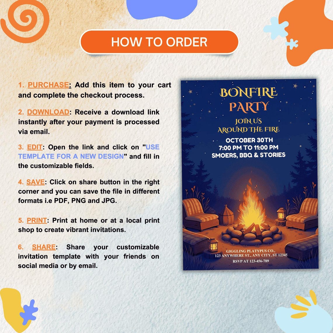 Editable Backyard Bonfire Invite, Backyard Bonfire Party Invitation ...