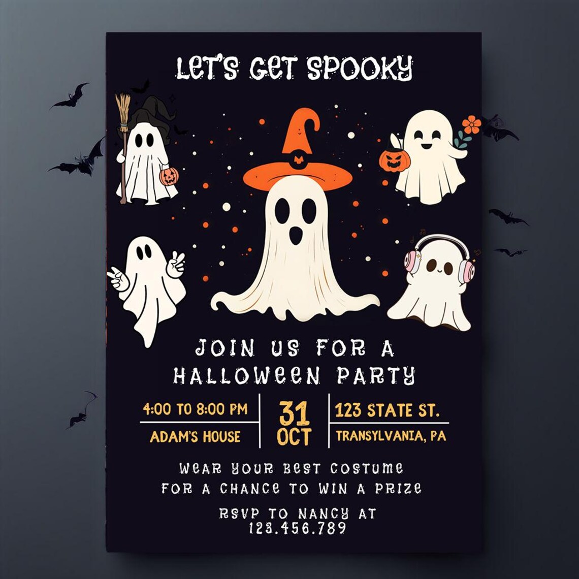 Editable Halloween Birthday Invitation, Halloween Ghost Invitation ...