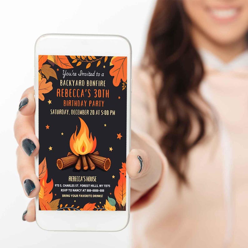 Editable Backyard Bonfire Invitation, Campfire Birthday Party Invite ...