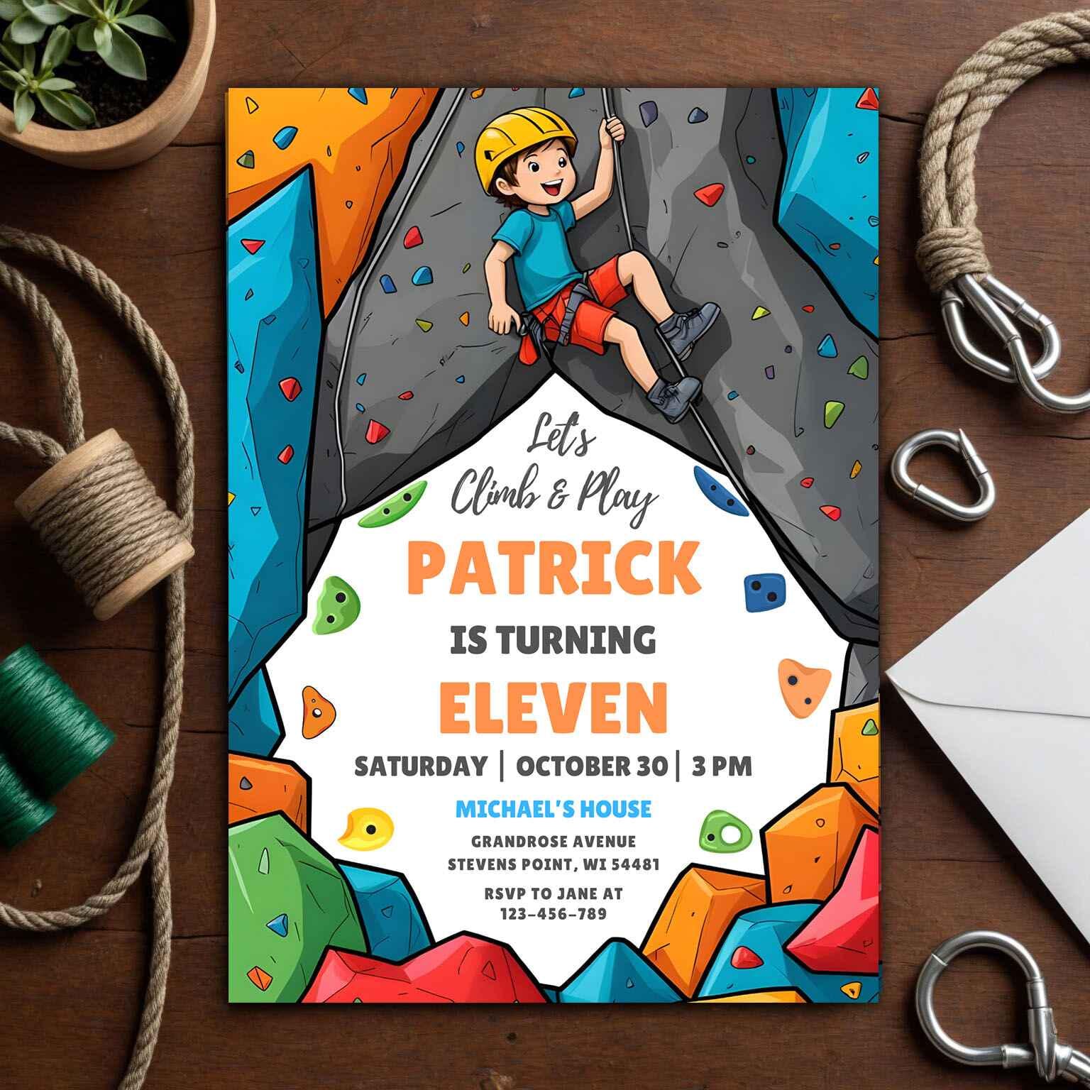 Editable Rock Climbing Birthday Invite, Indoor Climbing Wall Invite ...