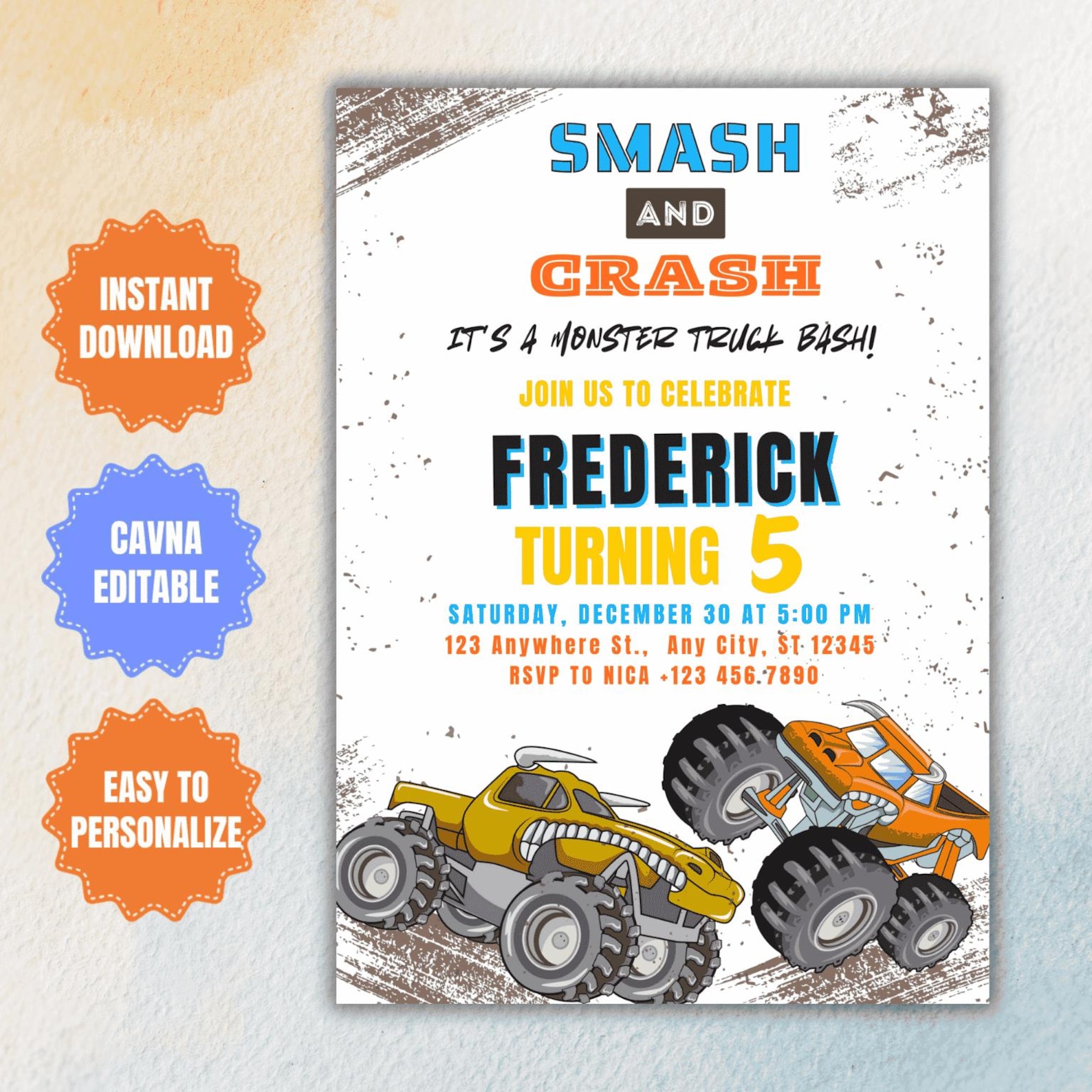 Editable Monster Truck Invitation, Monster Truck Birthday Invite, Boys ...