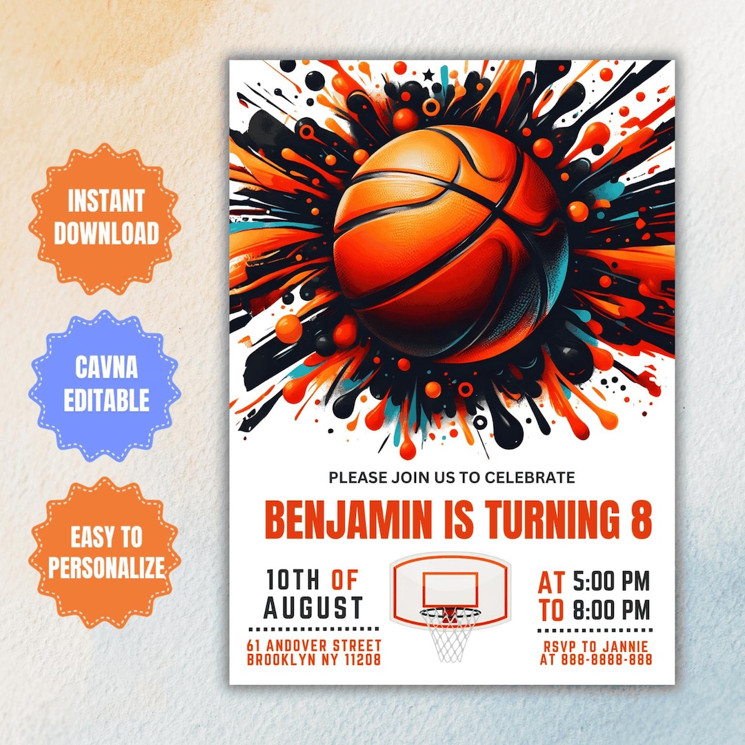 Editable Basketball Invitation Template, Basketball Birthday Invitation ...