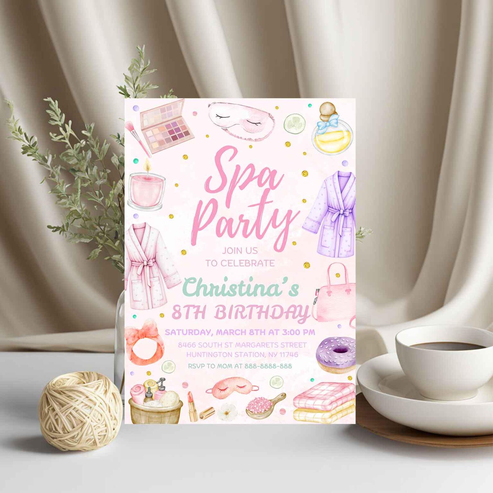 Editable Spa Party Birthday Invitation, Pamper Party Birthday Invite ...