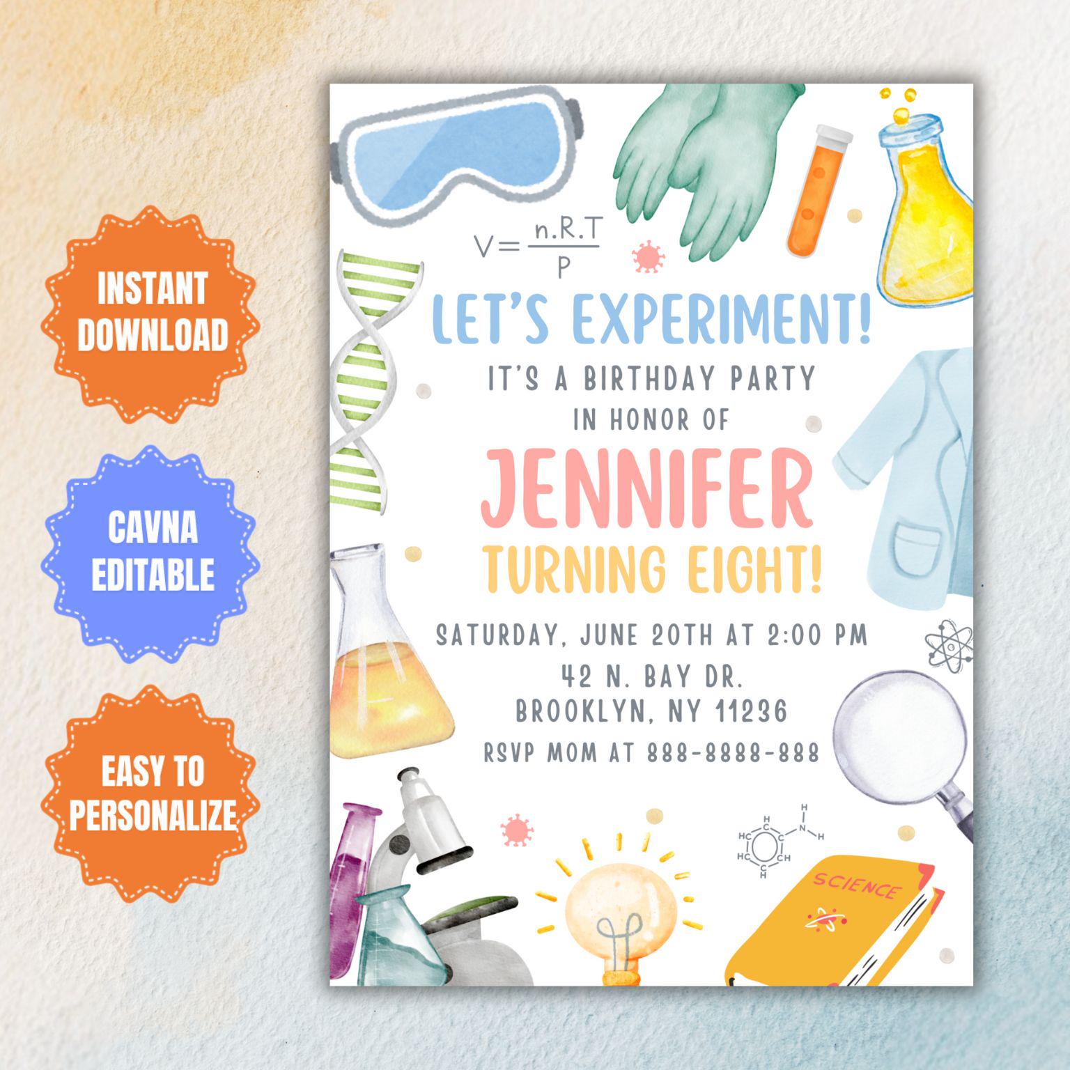 Editable Science Birthday Party Invitation: Lab Experiment Theme ...