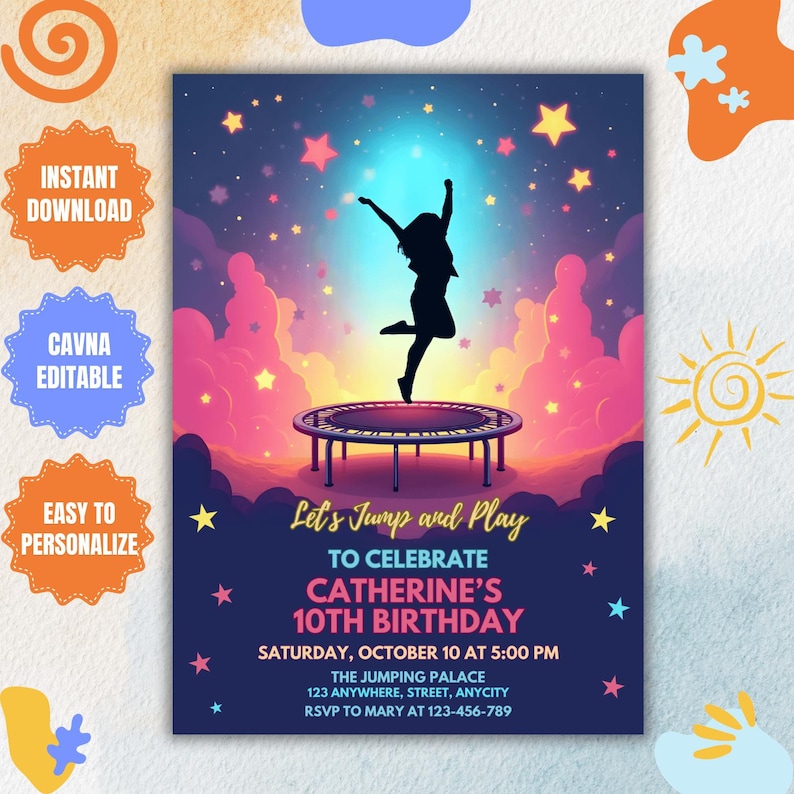 Editable Trampoline Park Birthday Invitation, Lets Jump Birthday Party ...