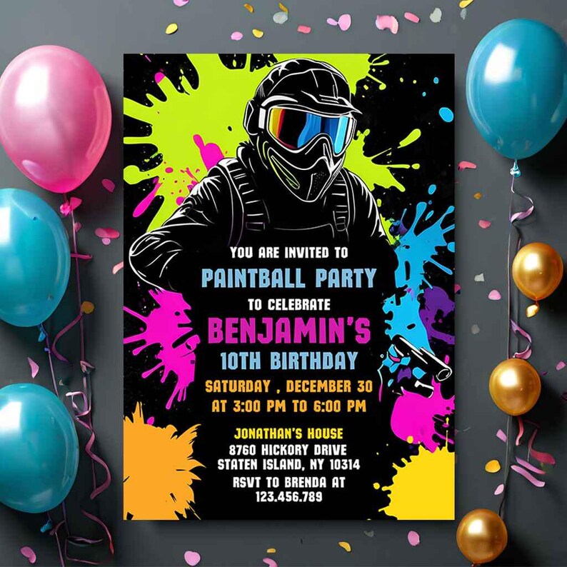Editable Paintball Birthday Invitation, Boys Paintball Party Invitation ...
