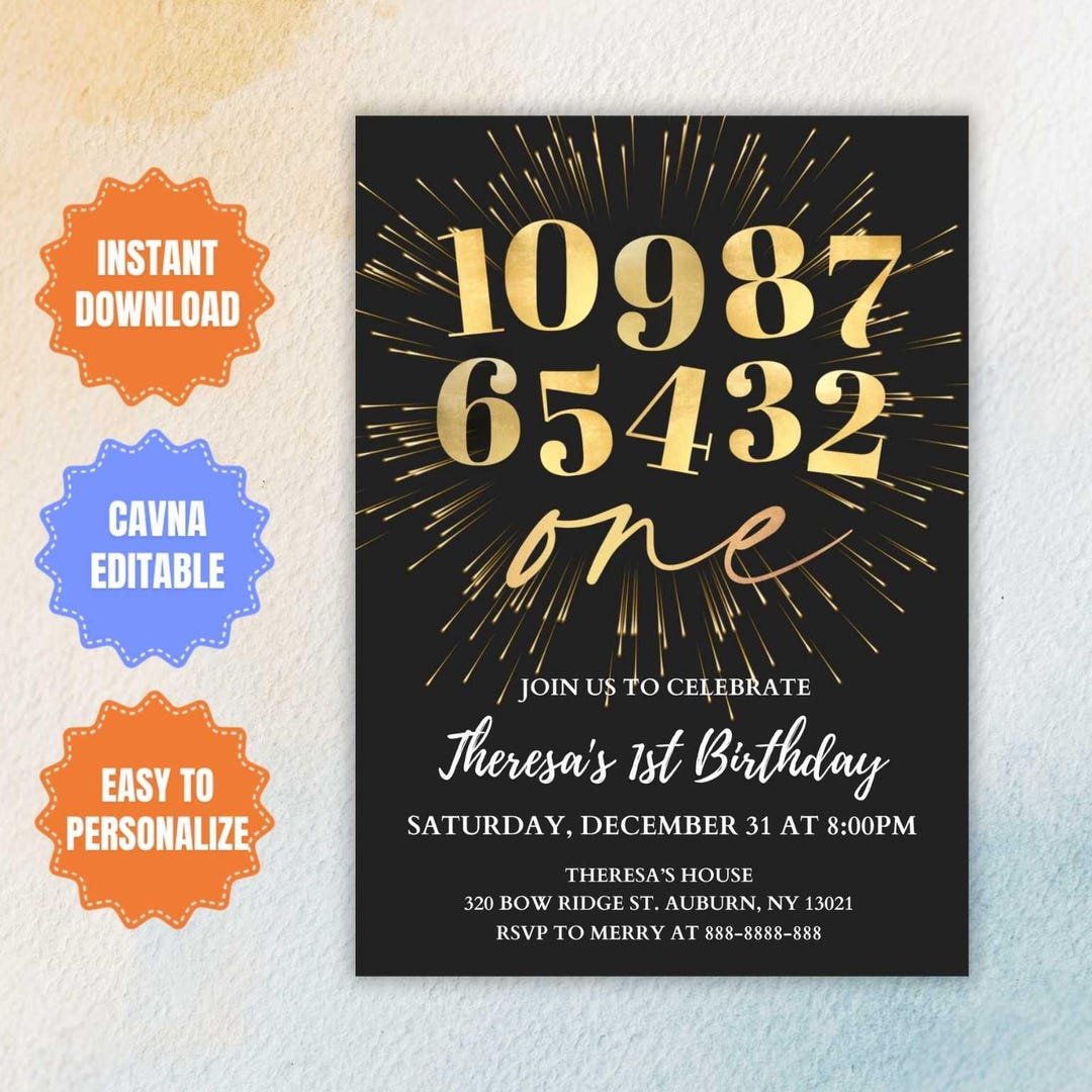 Editable Countdown New Year's Eve Invitation, Countdown First Birthday ...